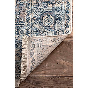 nuLOOM Harriet Vintage Medallion Fringe Runner Rug, 2' 6" x 6', Light Blue