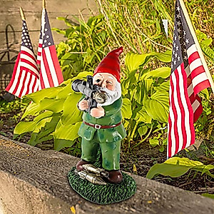 PERFECTOP Solar Military Garden Gnome Statue with RPG, Large War Army Combat Defender Soldier Patriotic Gnome Figurine with Gun, Outdoor Patio Yard Lawn Decor, Thanksgiving Christmas Ornament Gift