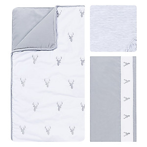 Trend Lab Stag Head 3 Piece Crib Bedding Set, Can Be Used As A Blanket Or A Playmat for Tummy Time, Includes Quilt, Fitted Crib Sheet and Skirt