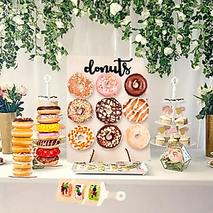 Generic 6 Pack Donut Stand Set Includes 2 Donut Wall 2 Donut Display Stand 2 Donut Board, Doughnut Wall, Decorative Doughnut and Bagel Holder for Birthday, Wedding, Baby Shower, Party, Wood