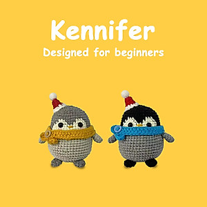 kennifer Crochet Kit for Beginners, Set of 2 Christmas Penguin with Step-by-Step Video Tutorials, Complete Crochet Kit for Adults and Kids, Yarn, Hook, Needles, Scissors, All Accessories Include