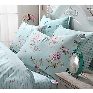 FADFAY French Country Duvet Cover Set King/California King 100% Cotton Floral Bedding Farmhouse Hydrangea Flower and Rose Floral Shabby Comforter Covers with Hidden Zipper - No Filling