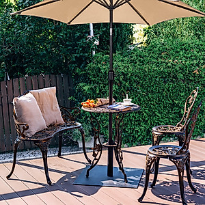 Sundale Outdoor 4 Piece Bistro Set, Cast Aluminum Umbrella Table Chair Loveseat Furniture All Weather Resistant Antique Finish Patio Conversation Set for Balcony Porch Yard Bronze Rose