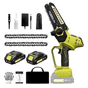 Mini Cordless Chainsaw Kit, SEYVUM Upgraded 6 Inch 2.9Lb One-Hand Handheld Electric Compact Portable Chainsaw, 20V 2.0Ah Rechargeable Battery Powered, for Tree Trimming and Branch Pruning Wood Cutting