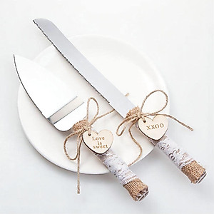 Country Style Wedding Cake Knife Shovel Server Set Silverware Stainless Wedding Party Thanksgiving Christmas (H)
