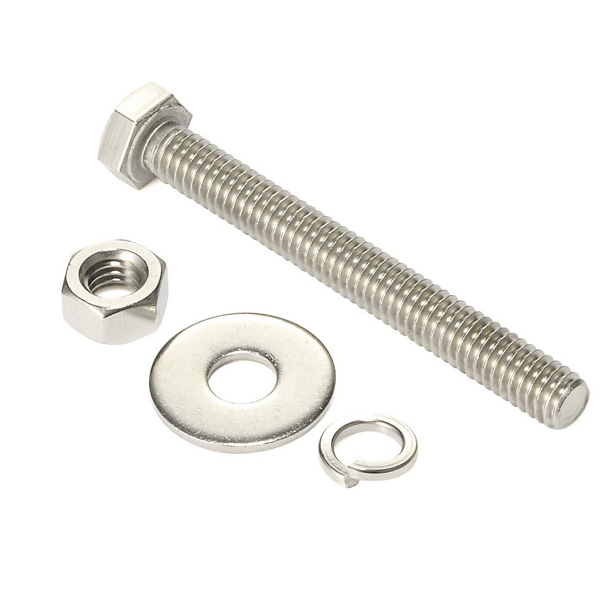 1/4-20 x 3 Hex Head Cap Screws Bolts and Nuts, Flat Washers, Spring Washers, Stainless Steel 18-8 (304), 10 Sets