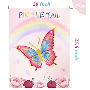 Epotys Butterfly Birthday Party Supplies,Pink Birthday Decorations,Pin The Tail on The Butterfly Game,Butterfly Birthday Party Decorations Favors
