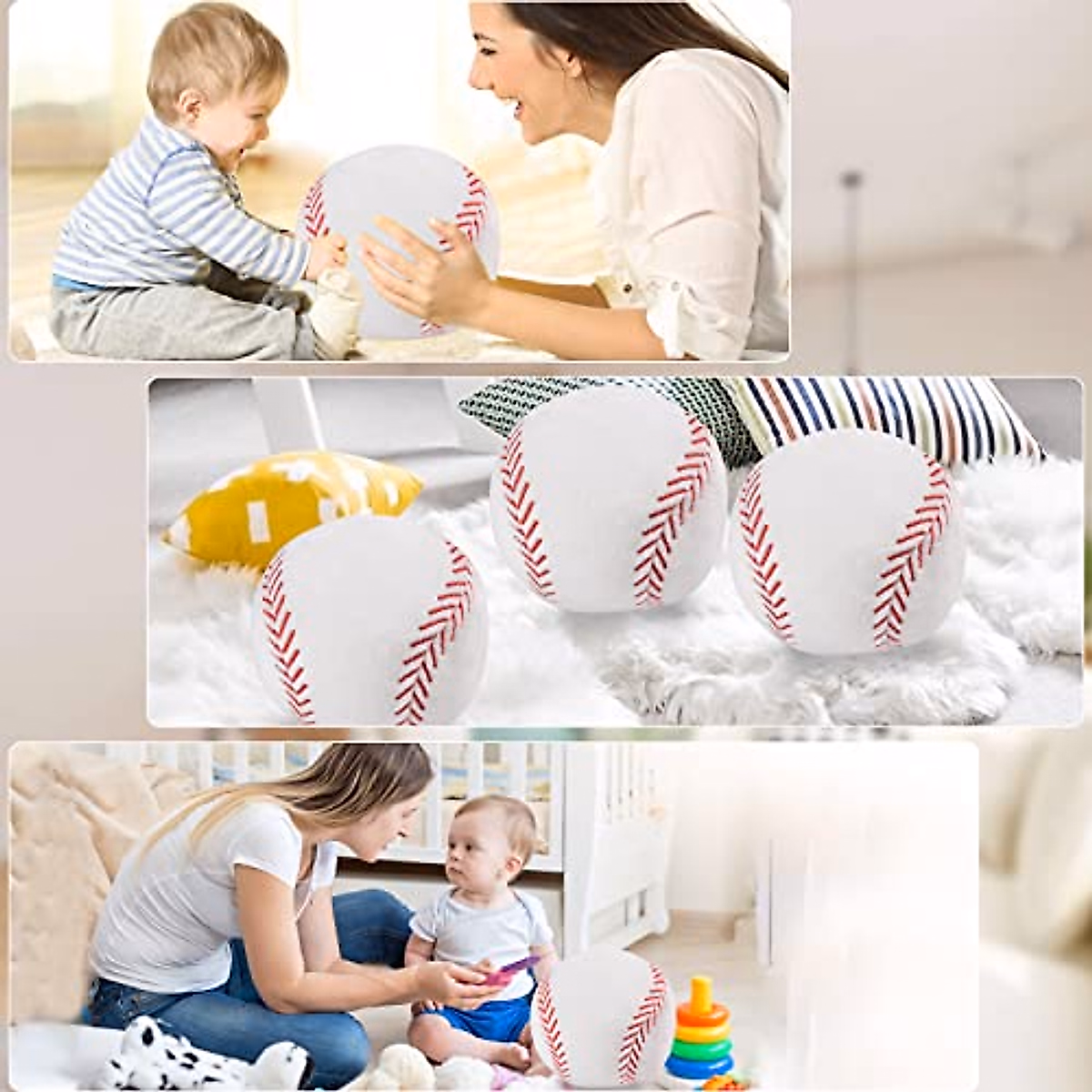 ChezMax Cute Plush Decorative Round Throw Pillow Home Office Sofa Stuffed s Back Cushion Creative 3D Baseball 12cm in Diameter