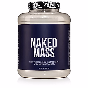 Naked Mass - Natural Weight Gainer Protein Powder - 8lb Bulk, GMO Free, Gluten Free & Soy Free. No Artificial Ingredients - 1,250 Calories - 11 Servings