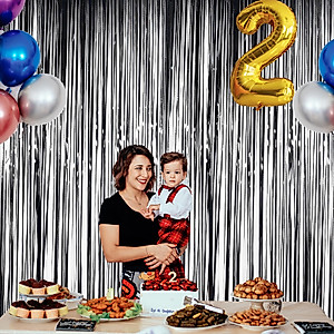 Black [Tinsel] Foil Fringe [Curtain]s, Melsan 3.2 x 8 ft Streamer Backdrop for Birthday, Graduation, Fiesta, Halloween [Party] Decor - Pack of 2