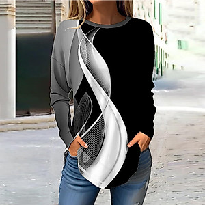 Fall Shirts for Women 2023 Womens Tunic Tops Shirts Dressy Casual Fall Long Sleeve Pullover Cute Floral Print Lose Fit Blouses Crew Neck T-Shirt Amazon Outlet Today