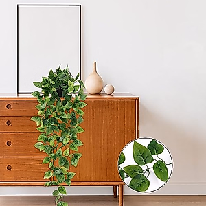 BLEUM CADE Fake Hanging Plants, 2pcs Artificial Hanging Plant, Faux Pothos Vines Hanging Plant Greenery for Wall Home Living Room Indoor Outdoor Decor (No Baskets)
