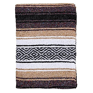 El Paso Designs Mexican Yoga Blanket | Colorful Falsa Serape | Park Blanket, Yoga Towel, Picnic, Beach Blanket, Patio Blanket, Soft Woven Saddle Blanket, Boho Home Décor (Beige)