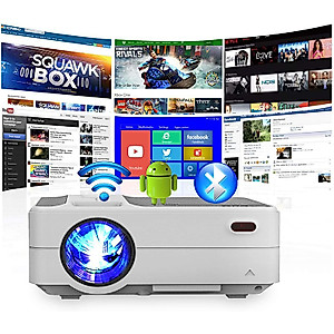 Mini 1080p Projector with WiFi and Bluetooth Outdoor, Portable Home Theater Full HD Bedroom Projector Wireless Sync for iPhone/Android, TV Projectors with Apps Netflix Android OS, HDMI AV USB Port