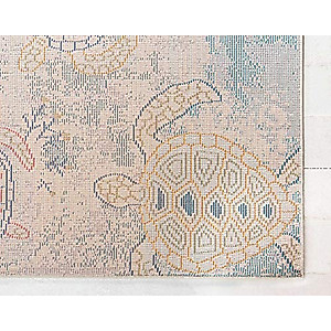 Unique Loom Positano Collection Coastal Modern Turtles Beige Area Rug (8' x 10')