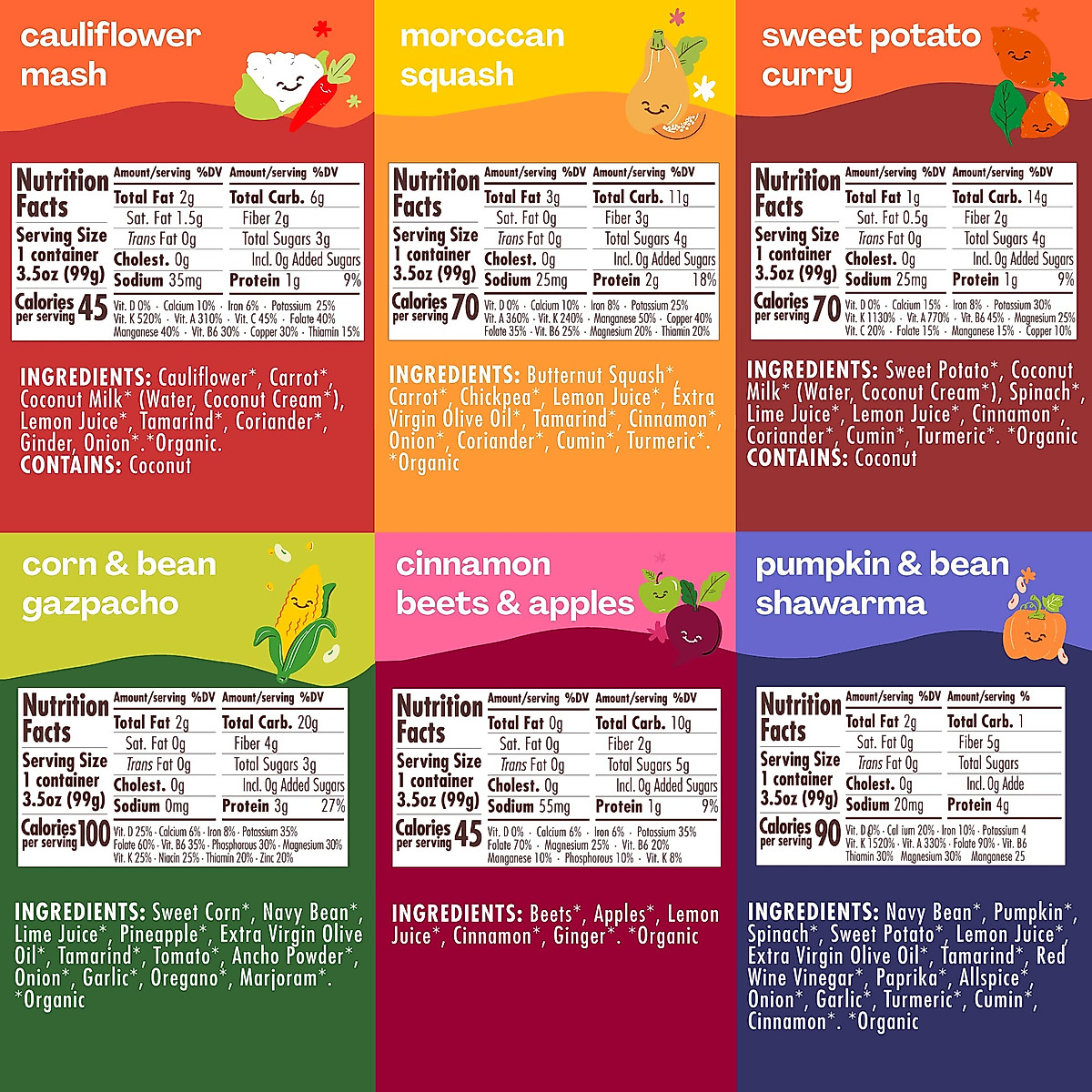 lil’gourmets Organic & Fresh Veggie-Rich Baby Food, Clean Label Project Purity Award Winner, For 6+ Months, 3.5oz Cups (Variety Pack of 18))