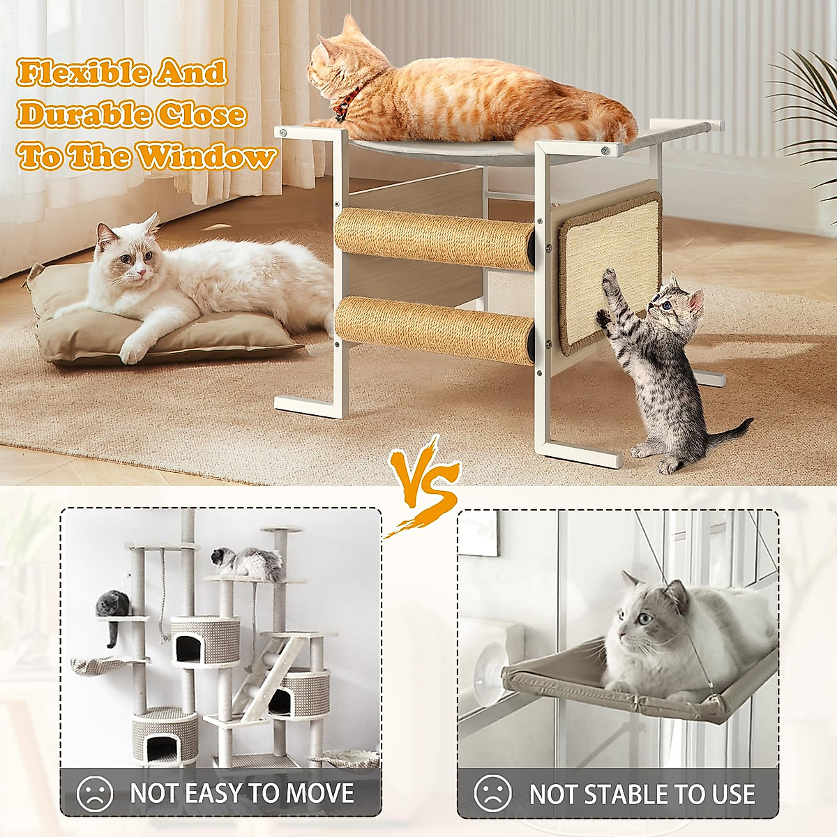 Lomivra Elevated Cat Bed with Cat Scratching Post and Cat Scratcher,Cat Bed for Desk,Small Cat Tree Tower Stand,Cute Cat Condo for Kittens Medium Cats for Small Space