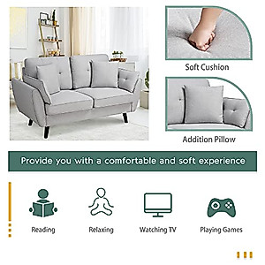 JAMFLY 63" Loveseat Sofa, Mid Century Small Sofa Modern Love Seat Couches for Living Room, 2-Seat Small Couch with Back Cushions and Pillow, Small Space Sofa for Bedroom, Apartment