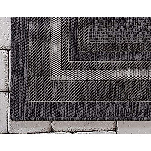 Unique Loom Outdoor Border Collection Casual Solid Border Transitional Indoor and Outdoor Flatweave Black Area Rug (4' 0 x 6' 0)