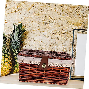 Zerodeko Brown Laundry Storage Basket with Lid, Durable Wicker Basket, Rectangular Storage Bin for Entryway, Shelf, Home Organization