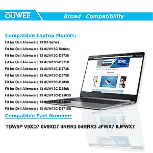 OUWEE TDW5P Laptop Battery Compatible with Dell Alienware 13 R3 ALW13C D1738 D2718 D2728 D2738 D2838 D2508 D2503S D2506S D2715S Series V9XD7 0V9XD7 04RRR3 0JFWX7 15.2V 76Wh 4840mAh