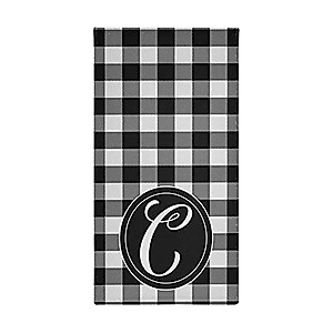 Jucciaco C Pattern Hand Towel for Bathroom Kitchen, Absorbent Black and White Plaid Print Bath Hand Towels Decorative, Soft Polyester Cotton Towels for Hand, 28x14 inches, Set of 2