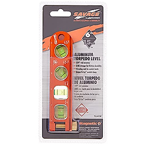 Swanson Tool Co TL041M 6 Inch Savage Magnetic Billet Torpedo Level with Brass Pipe Clamp, 6 Inches and 15 Centimeters Orange