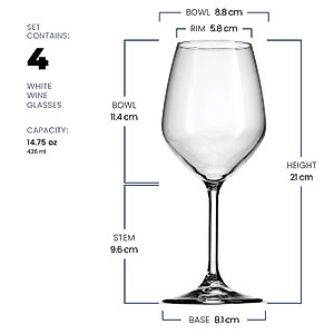 Bormioli Rocco 14.75 oz White Wine Glasses (Set Of 4): Crystal Clear Star Glass, Laser Cut Rim For Wine Tasting, Elegant Party Drinking Glassware, Restaurant Quality