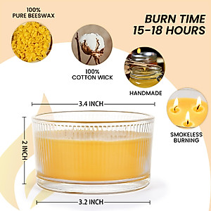 AGLARY 3-Wick Beeswax Candle in Glass, Elegant and Natural Home Lighting,Unscented Beeswax-Raw, 4.7oz