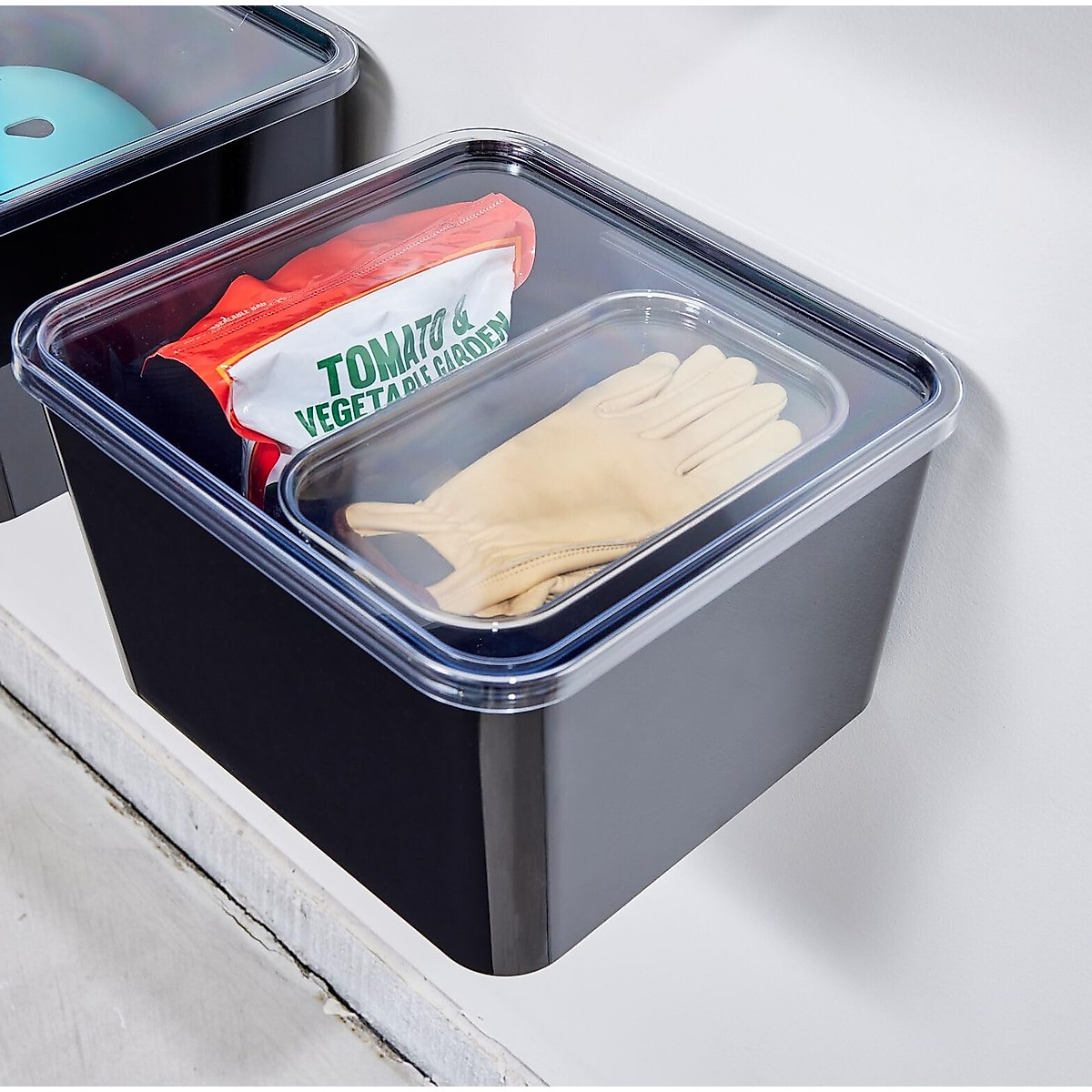 iDesign Storage Bin with Lid & Wall Mount Bracket, The Wallspace Collection – 12" x 12" x 8", Clear Bin