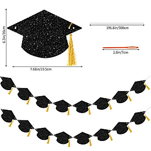 16Pcs Graduation Decorations Class of 2024 Glitter Pre-Strung Congrats Grad Graduation with Tassel Party Congratulations Banner Decor College High School Graduation Party Favors Black