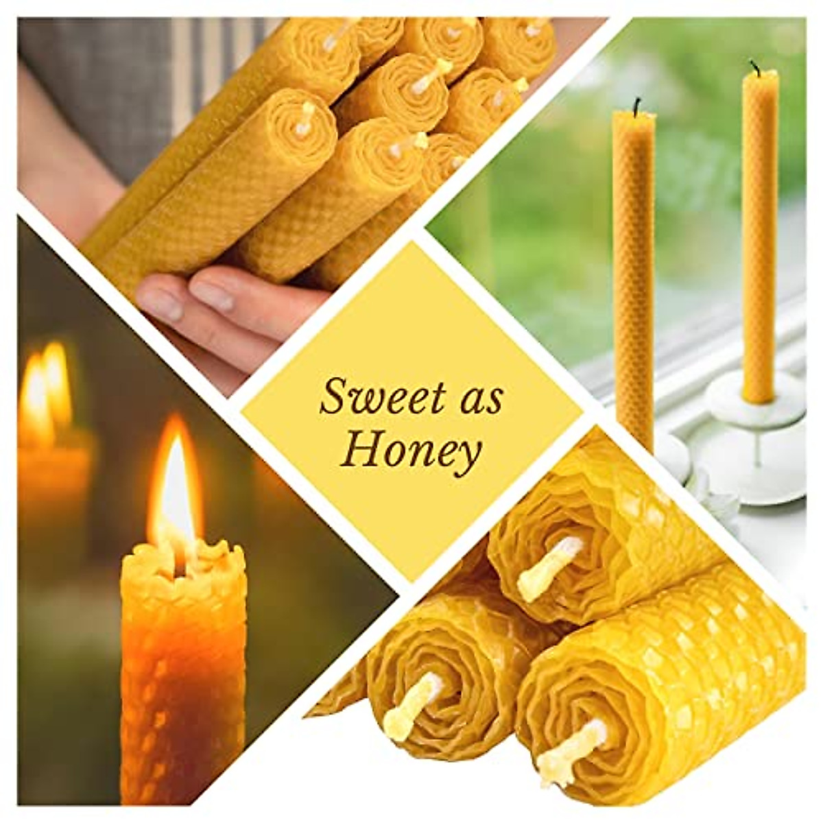Greenfreshlab Handmade Beeswax Taper Candles - 6 Pack of 10 Inch Candles, Dripless, Smokeless & Soot-Free, 5-6 Hour Burn Time, Natural Honey Scent - Great Dinner Candles, 3 Birthday Candles Included