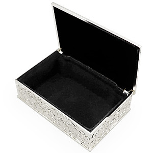 Hsiwto Small Rectangle Vintage Metal Jewelry Box Trinket Gift Chest Ring Case for Girls Ladies Women, Silver