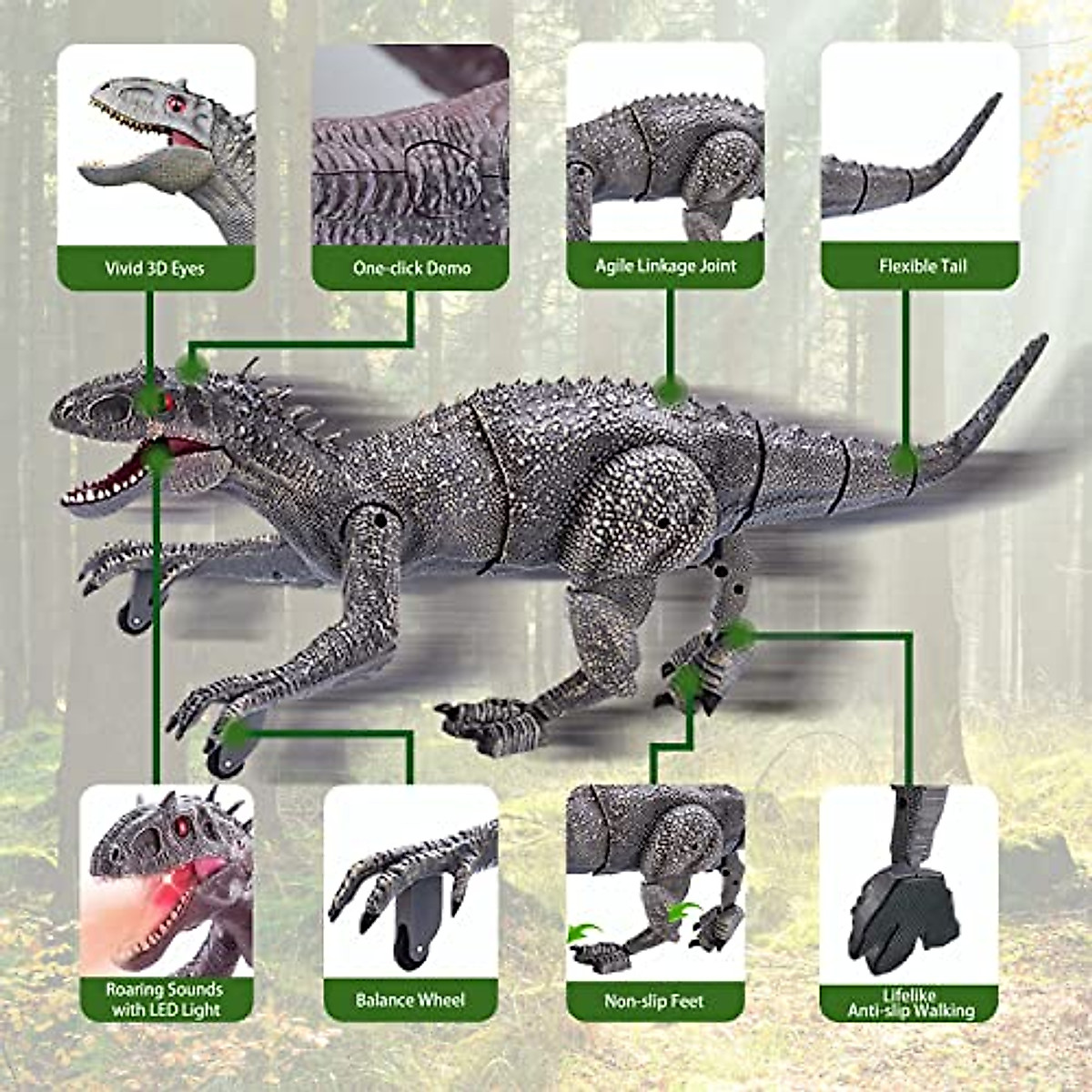 Remote Control Dinosaur Toys for Kids Educational RC Toys,Rechargeable Robot Dinosaur Light & Roaring Simulation Velociraptor,Dinosaur Toys for Boys Girls Age 3 4 5 6 7 8-12 Birthday Gifts Gray