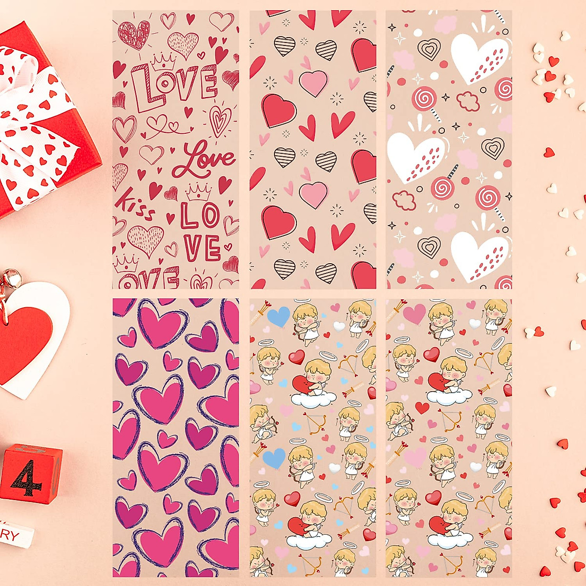 SPERPAND 120 Pieces Valentine Cellophane Gift Bags Plastic Candy Bags with Twist Ties for Valentine, Birthday, Party Favor Supplies