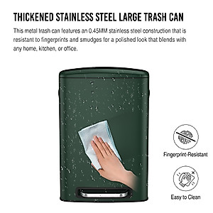 Fulocseny Rectangular Green Stainless Steel Trash Can,50 L 13 Gallon Large Capacity Foot Pedal Thickened Body Garbage Can with Soft Close Quiet Lid for Bathroom, Kitchen, Living Room