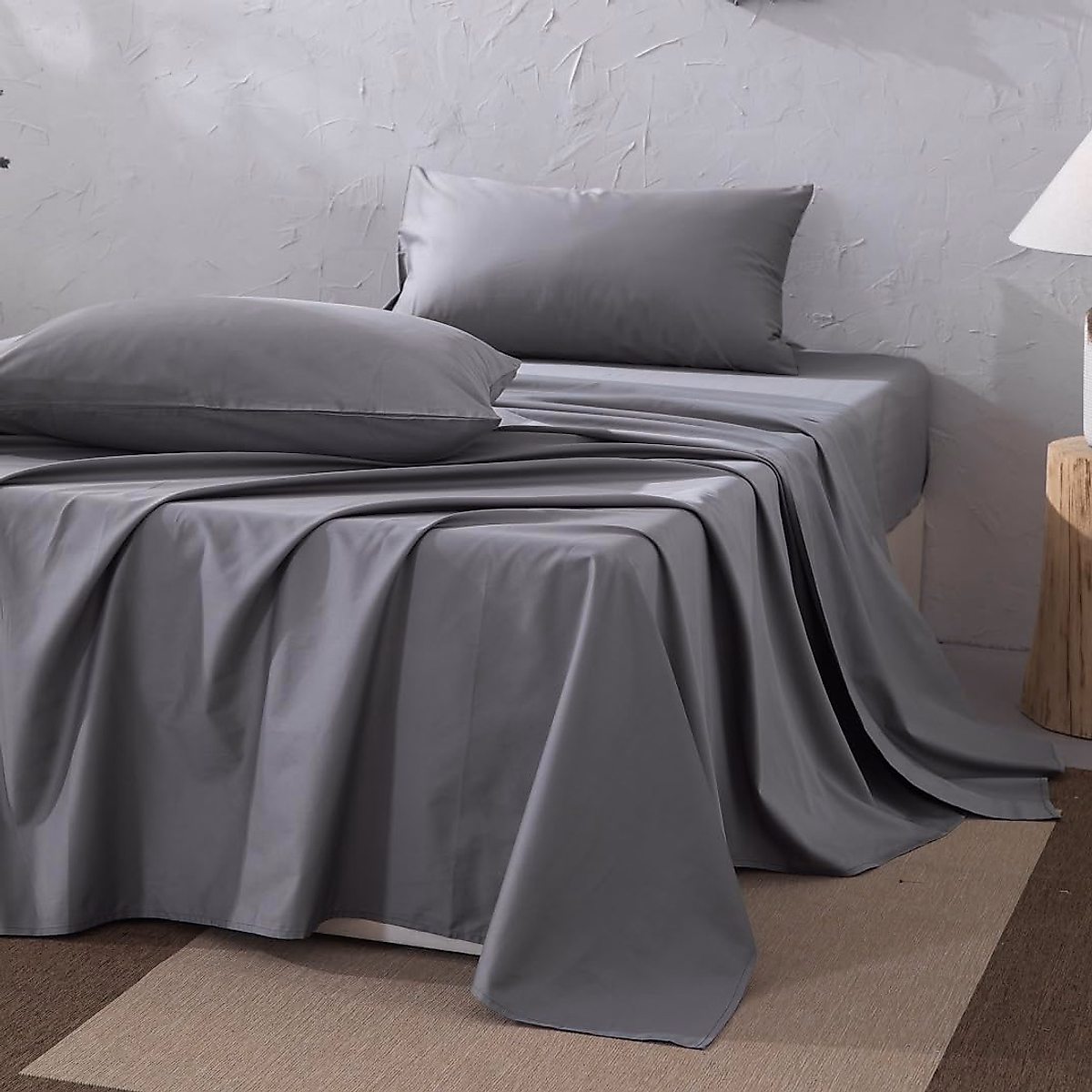 ECLEC Cotton Sateen Sheet Set, 400 Thread Count, 4-Pieces, Cal King Size, Deep Pocket, Dark Grey