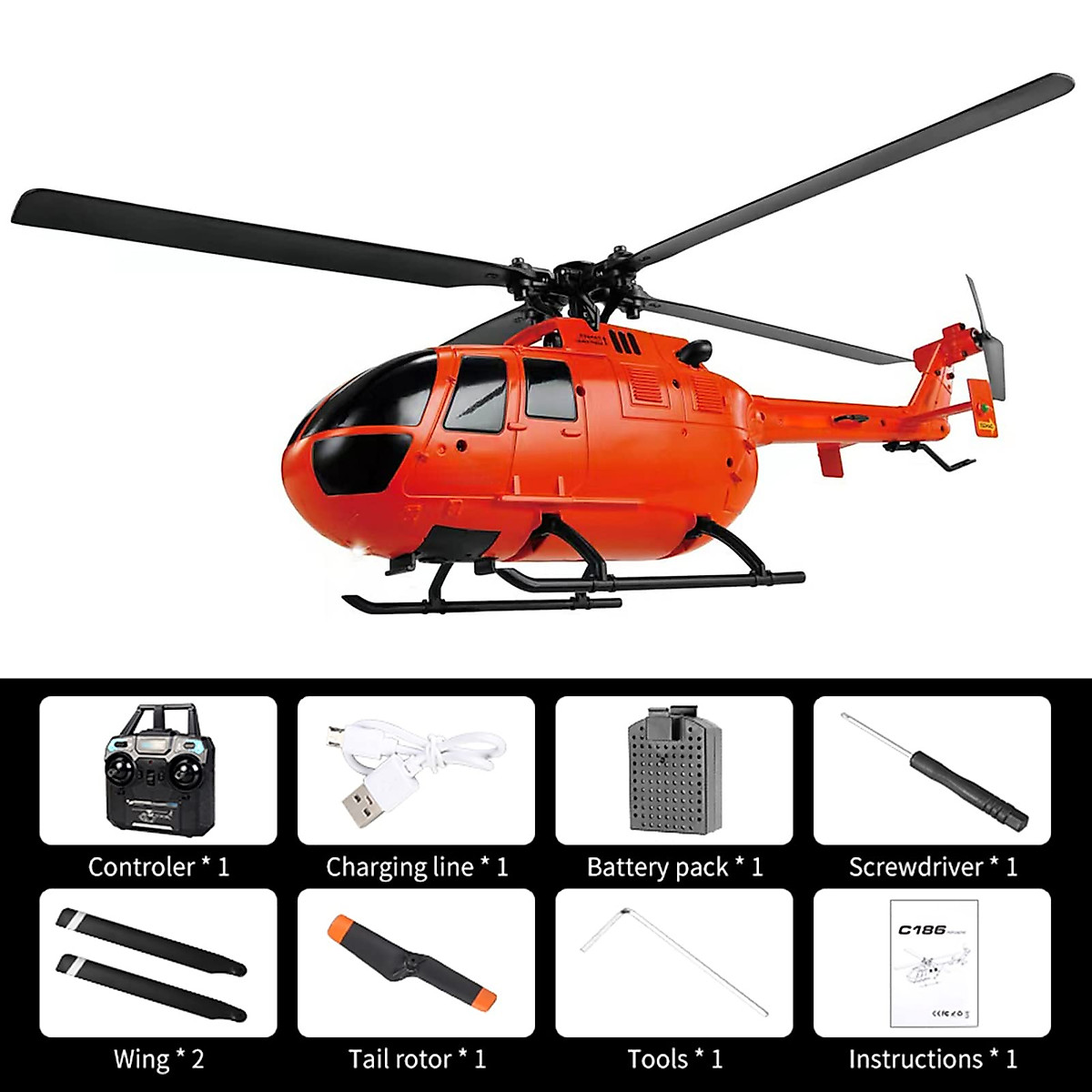 GoolRC C186 Remote Control Helicopter Remote Control Drone Single Propeller Without Ailerons 6-axis Gyro Stabilization Remote Control Airplane Altitude Hold Girls Adults Orange