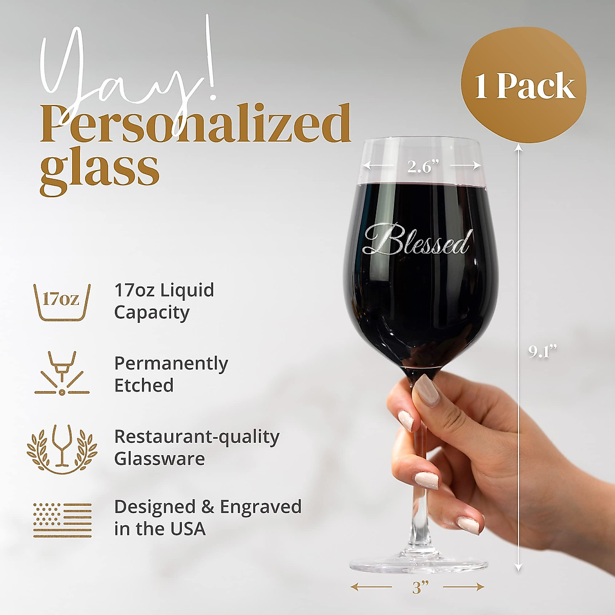 Personalized Wine Glass Engraved with Your Custom Text - Customized Gifts, Unique Birthday Gift, Bridesmaid Gift, Custom Gifts for Women or Men (17oz Stemmed)