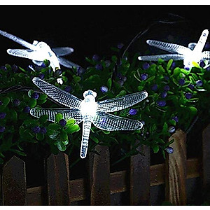 AMZSTAR Solar Powered String Lights Waterproof,19.7ft 8 Modes 30LED Dragonfly Fairy Lights Decorative Lighting for Indoor/Outdoor Home Garden Lawn Fence Patio Party (White)