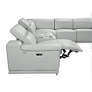 Blackjack Furniture Venice 6 Piece Sectional Sofa with 3-Power Recliners, Features Adjustable Headrest, Lumbar Support, USB and Wireless Charging Station, Extra Large Storage, 1 Console, Light Grey