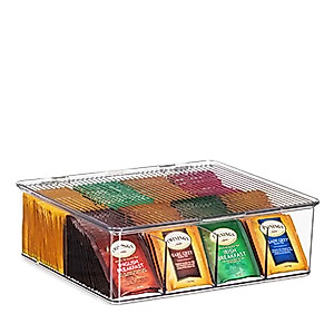 2 Pack Large Stackable Plastic Tea Bag Organizer - Storage Bin Box for Kitchen Cabinets, Countertops, Pantry - Holds Beverage Bags, Cups, Pods, Packets, Condiment Accessories Holder