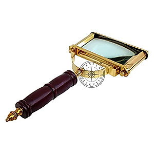 Hanzla Collection 10" Desk Reading Magnifier with Bone Handle - 5" Brass Rectangular Handheld Magnifying Glass Lens