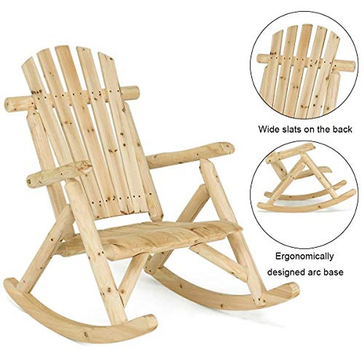 Casart Log Rocking Chair Wood Porch Rocker Lounge Patio Deck Balcony Furniture Rustic Single Rocker Natural