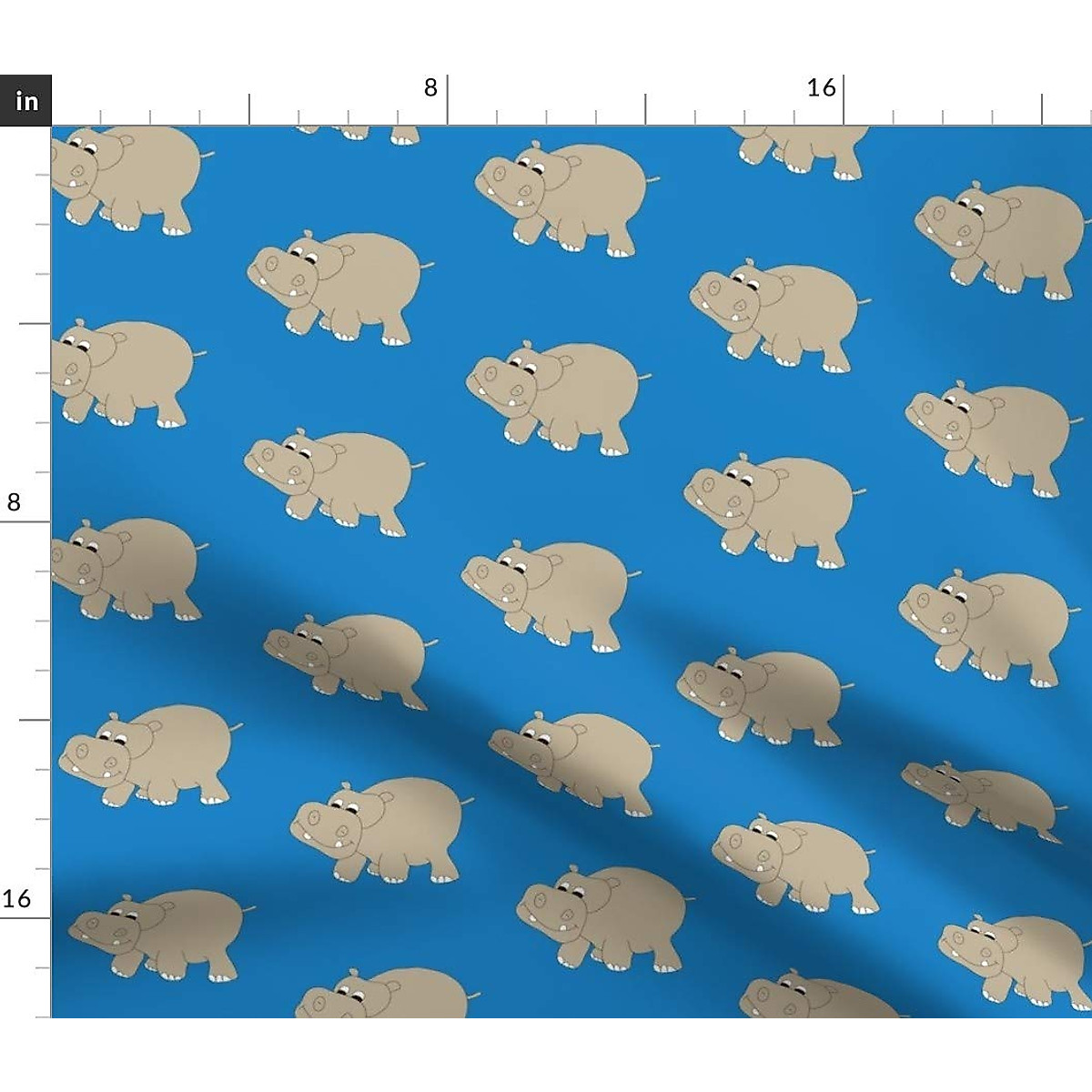 Spoonflower Fabric - Blue Hippo Hippopotamus Safari Jungle Printed on Petal Signature Cotton Fabric by The Yard - Sewing Quilting Apparel Crafts Decor