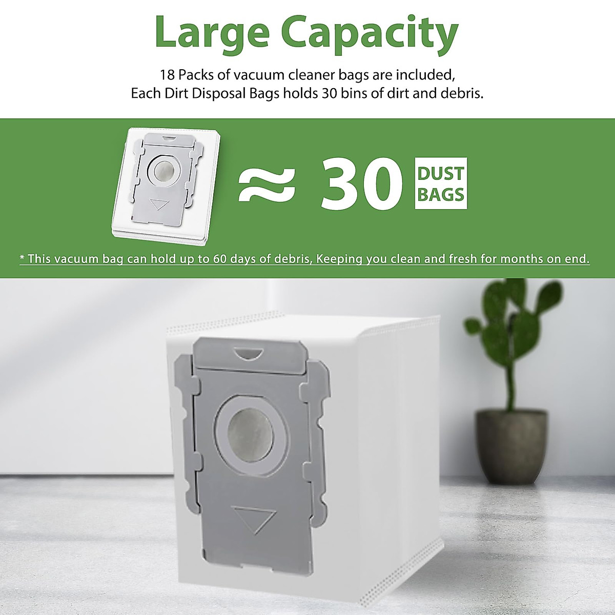 18 Pack Vacuum Bags for iRobot Roomba i7, i7+, i7Plus, i8, i8+, i3, i3+, i4, i4+, i6, i6+, s9, s9+, s9Plus, i and s Series Clean Base Automatic Dirt Disposal Bags