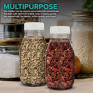 Stock Your Home 12 oz Glass Juice Bottles With Caps (6 Pack) - Reusable Glass Bottles with 10 Tamper Proof Snap-On Caps - Food Grade Glass Bottles - Juice Containers with Lids for Cold Beverages