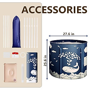 BDL Portable Bathtub, Foldable Adult Japanese Soaking Bath Tub, BDL Freestanding Ice and Hot tubs with Thermal Foam, Folding Spa Bath Tub for Small Spaces Free Pillow and Storage Bag Whale Blue