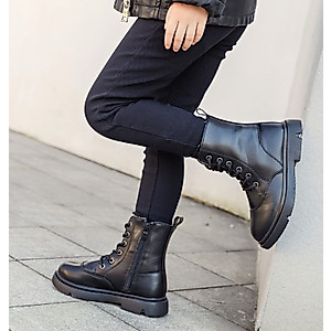 DADAWEN Boys Girls Waterproof Lace Up Mid Calf Combat Boots With Side Zipper for Toddler/Little Kid/Big Kid Black US Size 2 M Little Kid