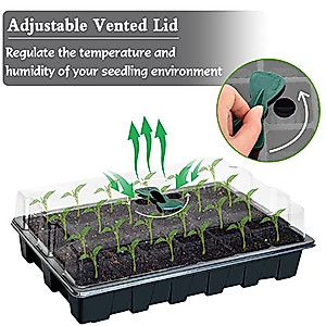 Halatool 10 Pack Seed Starter Tray Black Seedling Starter Trays with Humidity Dome Reusable Seed Starting Trays 240 Cells Seed Starter Kit with 2 Garden Tools & 200 Plant Labels for Seeds Starting